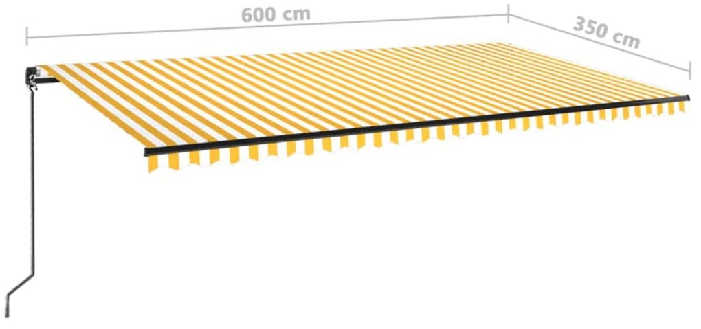 vidaXL Marketos Ručně zatahovací markýza s LED světlem 600 x 350 cm žlutobílá