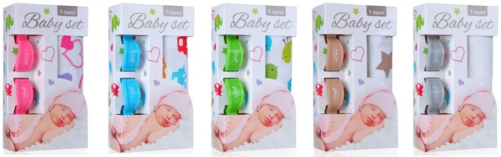 T-tomi Baby set - bambusová osuška + kočárkový kolíček Beige stars