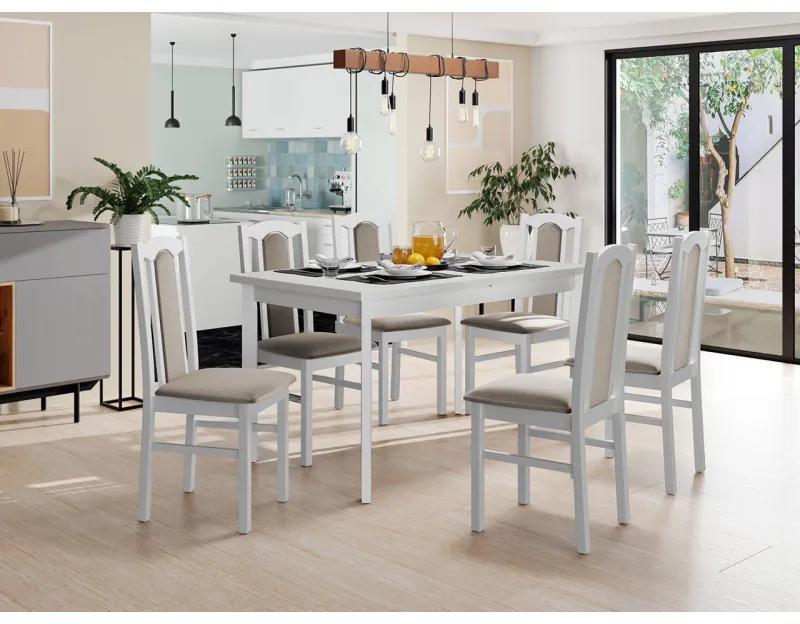 Rozkládací jídelní stůl se 6 židlemi AL08, Barva dřeva: bílá-L, Potah: Kronos 7