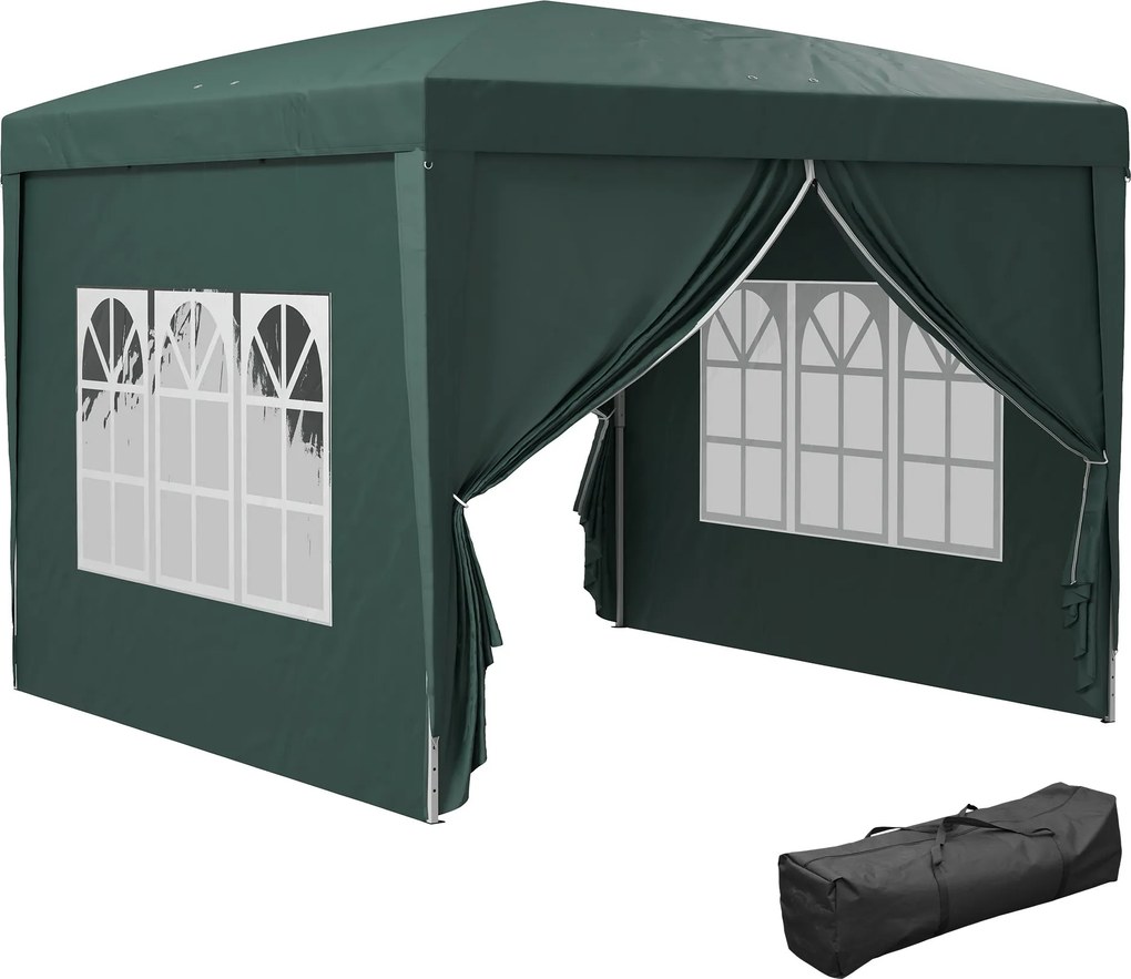 Pavilon Outsunny cca 3x3m, voděodolný stabilní zimní skládací pavilon, UV ochrana 50+, skládací párty stan s 4 bočními panely, taška pro zahradní pavi