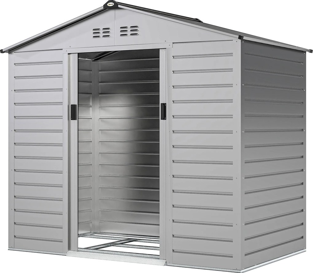 Outsunny Kůlna na nářadí z pozinkované oceli 2,43 m² 213x131x192 cm Snadná montáž zahradní kůlna s šikmou střechou, zamykatelné posuvné dveře, odolný