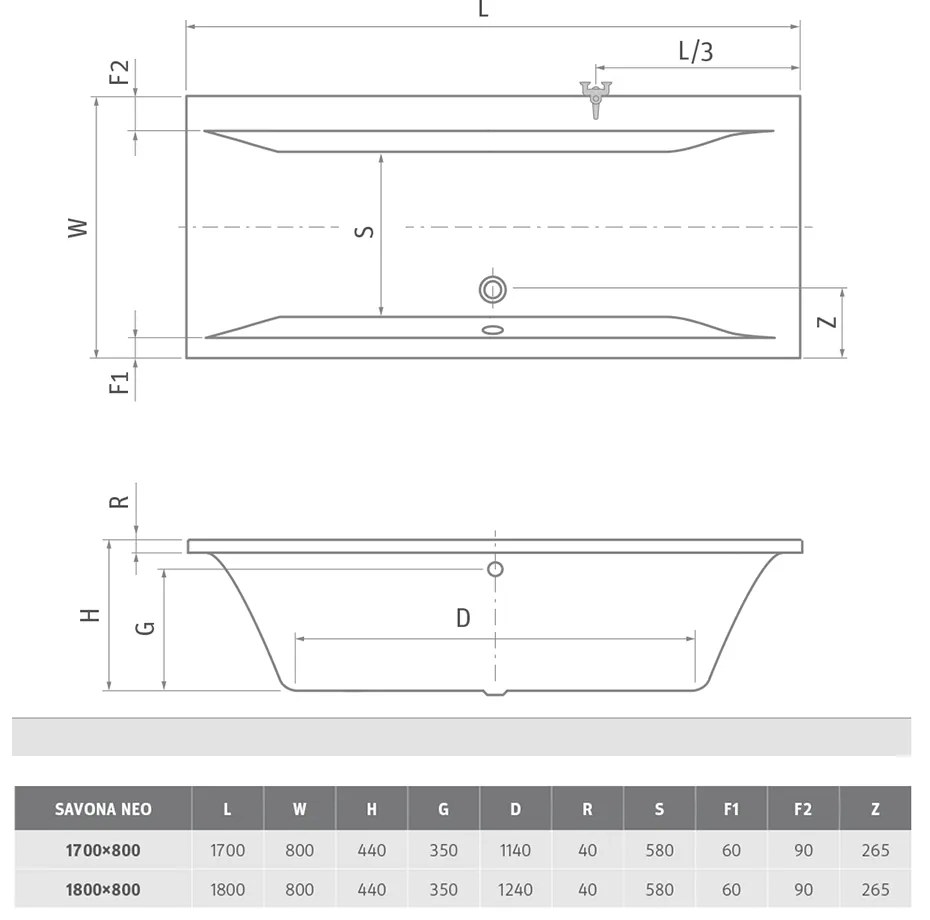 Roth SAVONA NEO obdelníková vana 180 x 80 cm 9280000 Koupelny Bernold