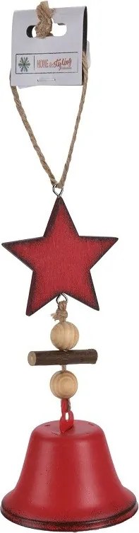 Vánoční zvoneček s hvězdou v červené barvě 25 cm