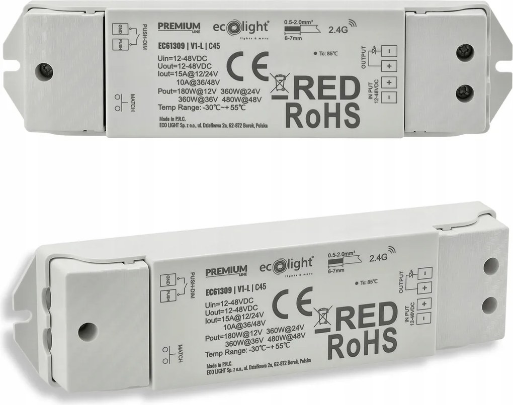 Stmívač LED pásků rf mono 12v 24v 15a wave controller