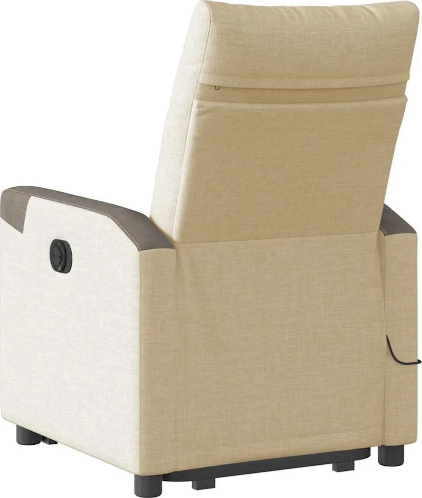 Elektrické zvedací masážní polohovací křeslo krémové textil 3324108