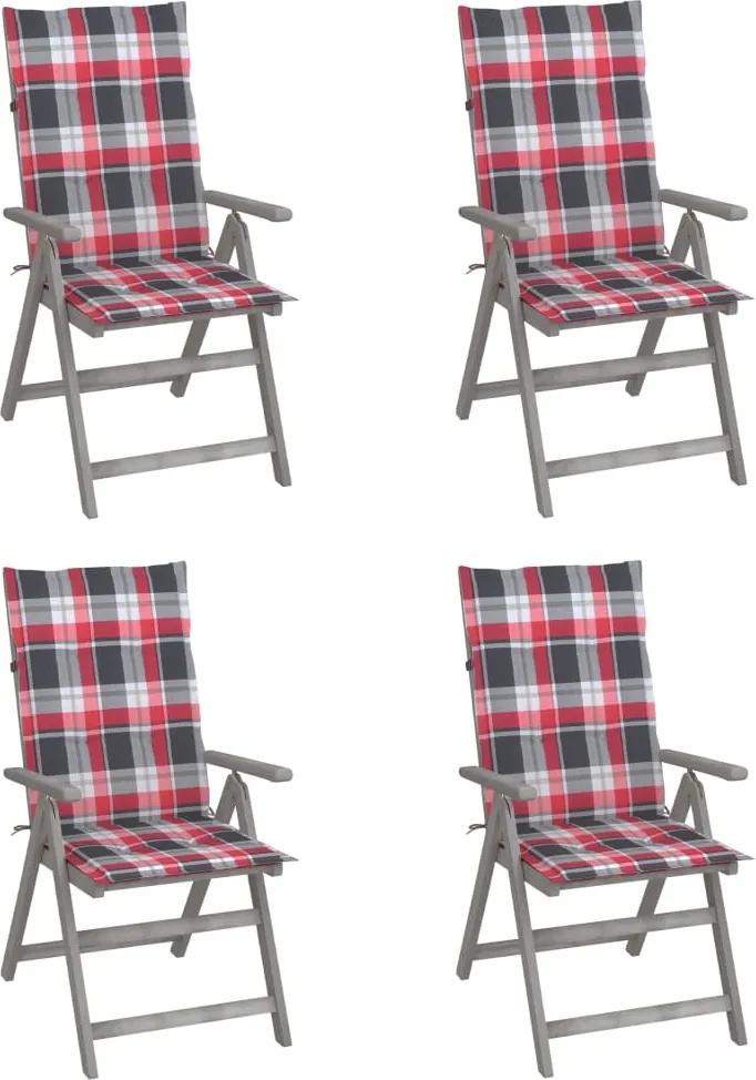 vidaXL Zahradní polohovací židle s poduškami 4 ks masivní akácie [3065377] Barva: vínová červená