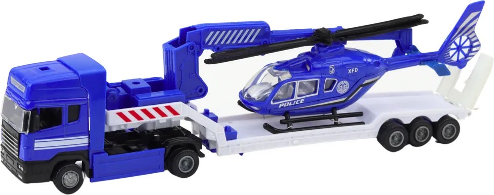 LEAN Toys Souprava: Policejní auto, záchranné vozidlo, loď, nákladní auto, vrtulník – modrá