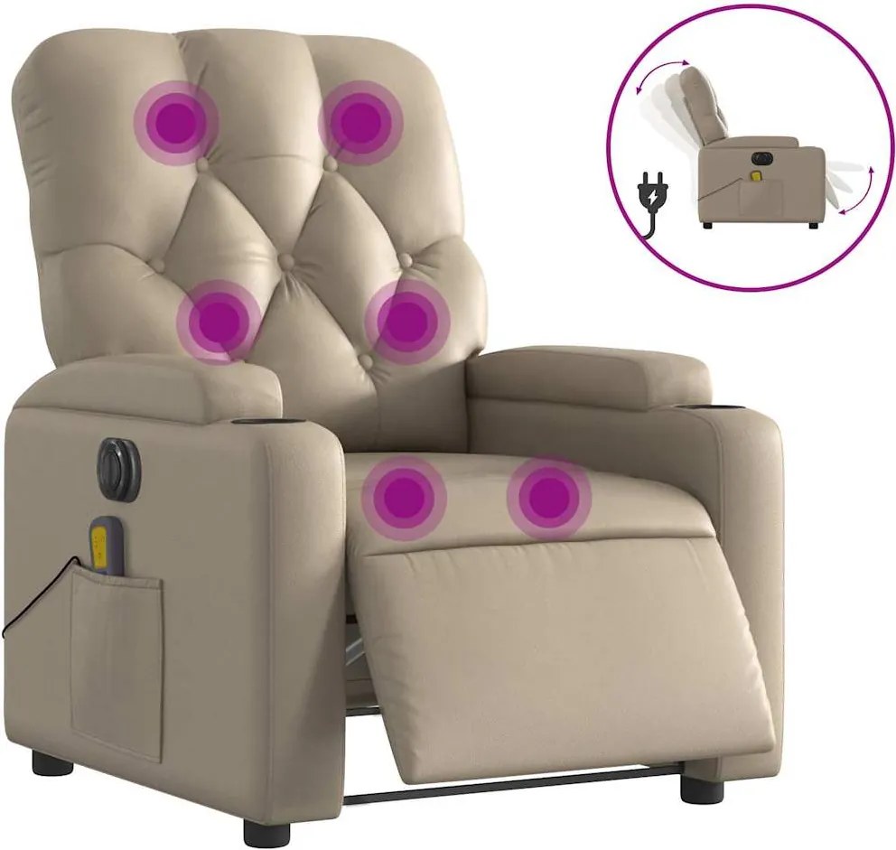 Elektrické masážní polohovací křeslo cappuccino umělá kůže 3204771