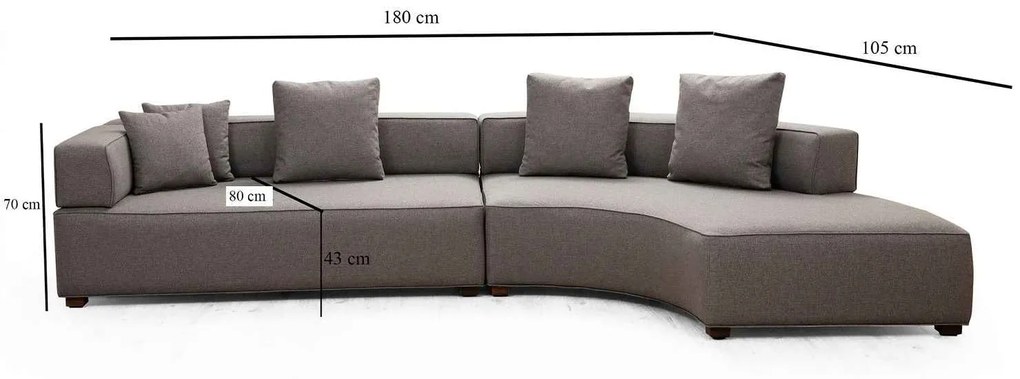 Designová rohová sedačka Galatea 180 cm šedá - pravá