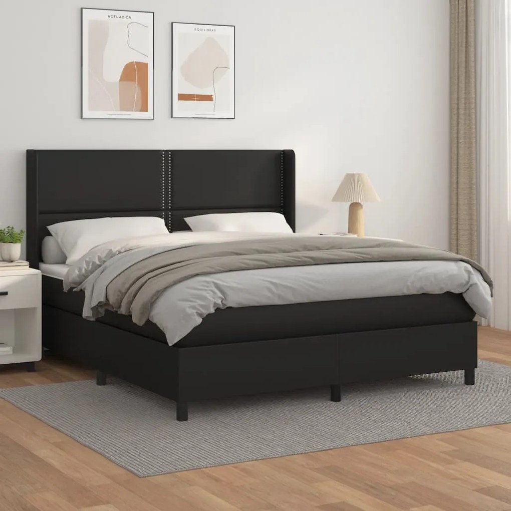 Box spring postel s matrací černá 180x200 cm umělá kůže 3132453