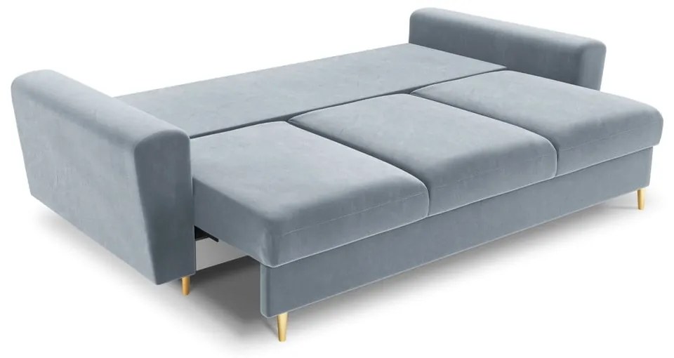 Světle modrá sametová rozkládací/s úložným prostorem pohovka 235 cm Kyoto – Cosmopolitan Design