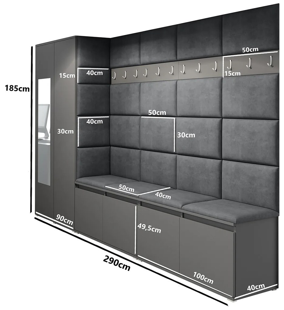 Eka Předsíňová stěna s čalouněnými panely Trinity 9 - Bílá / Tmavě hnědá 2308