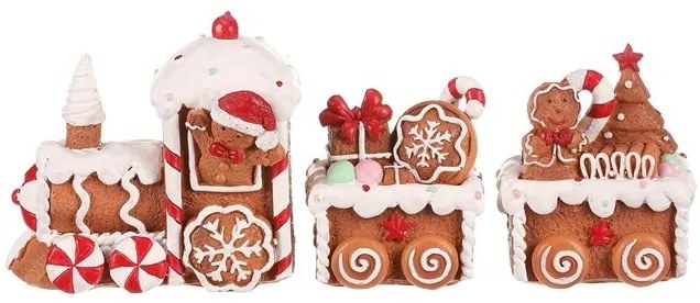 Vánoční dekorace Perníkový vláček se dvěma vagónky, polyresin