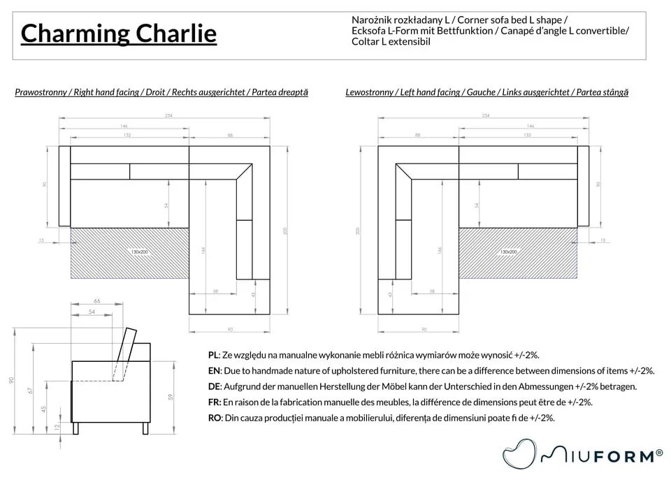 Šedá rozkládací rohová pohovka (pravý roh) Charming Charlie – Miuform