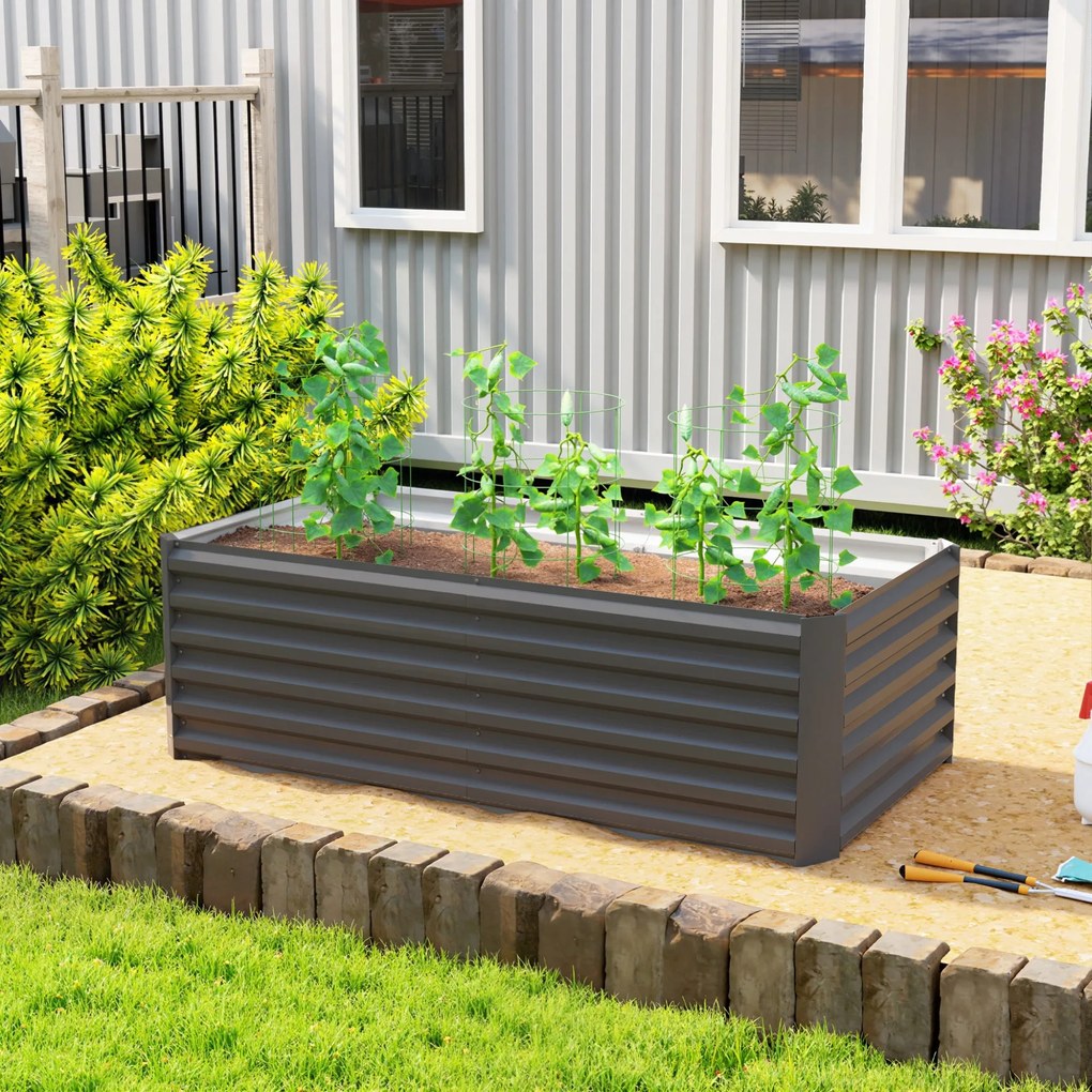 Outsunny pozinkovaný ocelový vyvýšený záhon 180 x 90 x 57,5 cm — hluboký květináč s výztužnými tyčemi a otevřeným dnem, odolný proti povětrnostním vl…