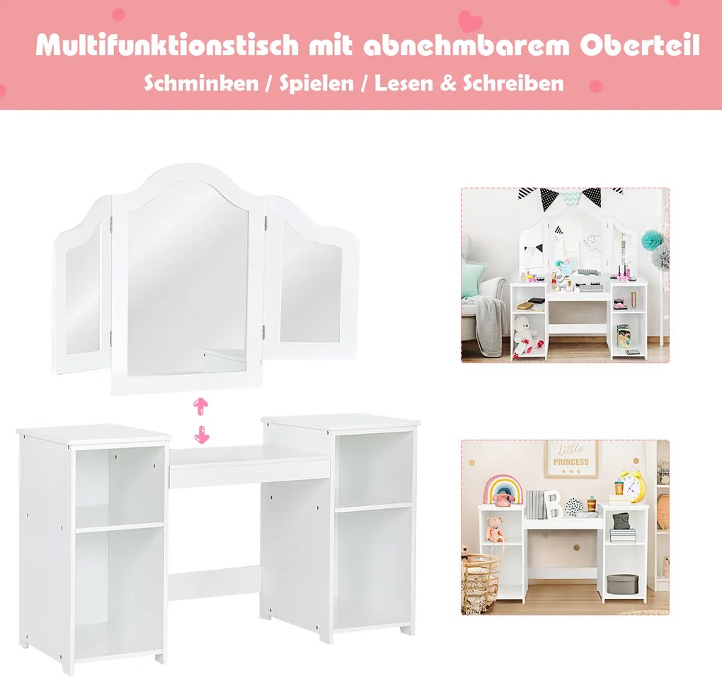 Costway 2 v 1 Dětský toaletní stolek se zrcadlem – 107 × 40 × 117 cm, bílý
