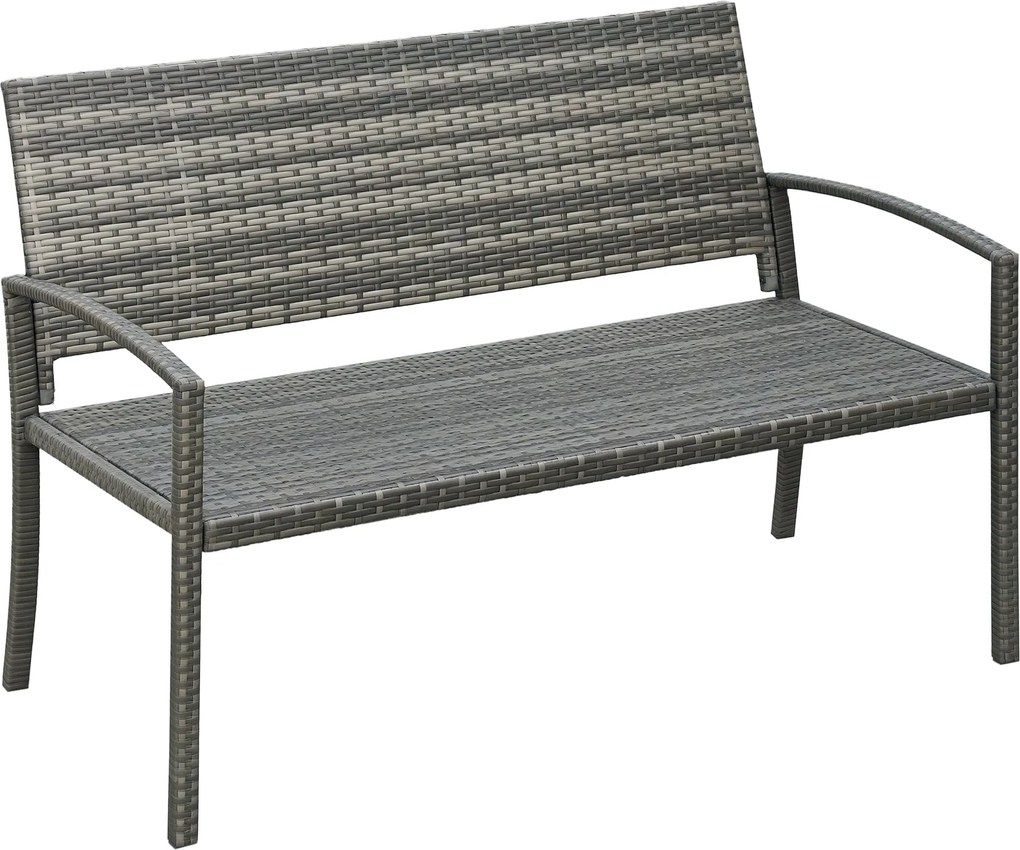 Zahradní lavička Outsunny z polyrattanu pro 2 osoby, odolná vůči UV záření, s ergonomickými opěrkami a opěradlem, zahradní nábytek, lavička pro park s