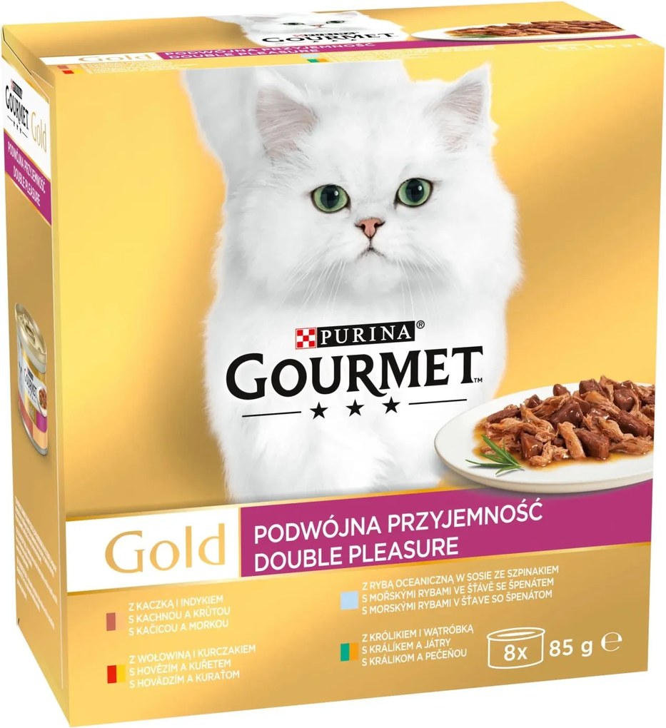 Gourmet Gold Konzervy pro kočky kachna/krůta, hov./kuř.,ryba, králík/játra 8x85g