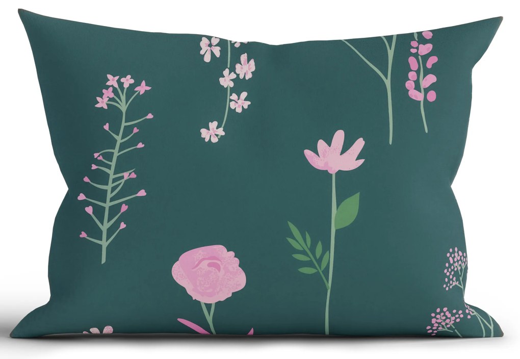 MK Lůžkoviny Bavlněný povlak na polštář Renforcé 40 x 60 cm - Vlčí máky tmavě zelené