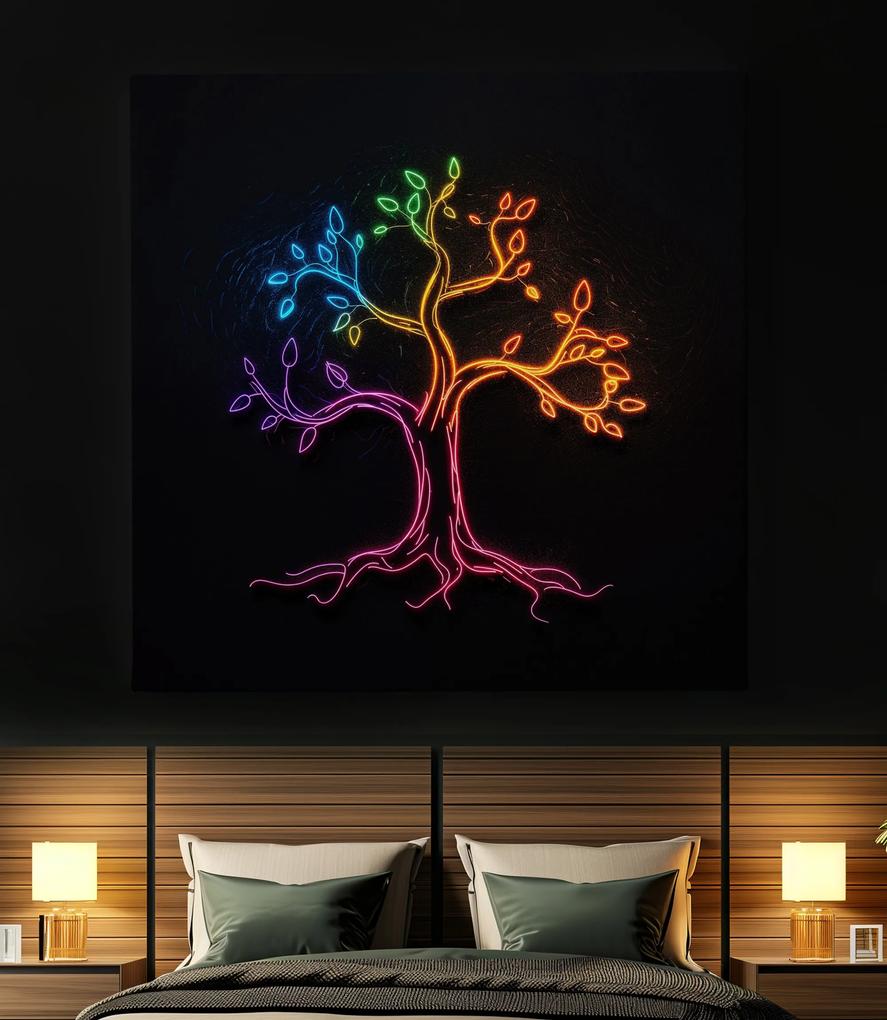 Obraz na plátně - Strom života Neon ve tmě FeelHappy.cz Velikost obrazu: 120 x 120 cm