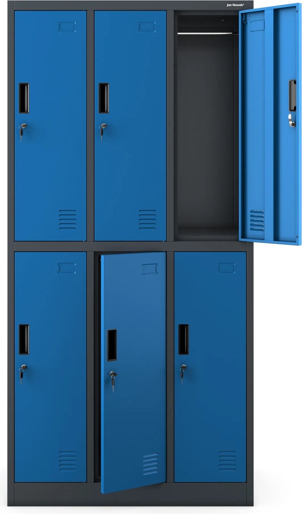 Šatní skříň 6-dveřová, antracitovo-modrá, 900x1850x450 mm: IGOR