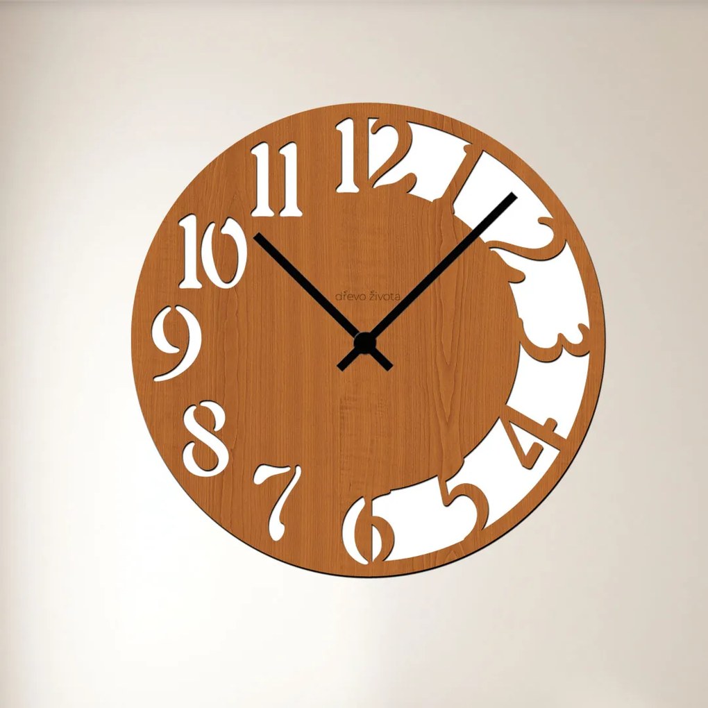 dřevo života Nástěnné hodiny CLOCK Zvolte barvu dekoru: Třešeň, Zvolte velikost hodin (cm): 35x35, Barva ručiček: Černé