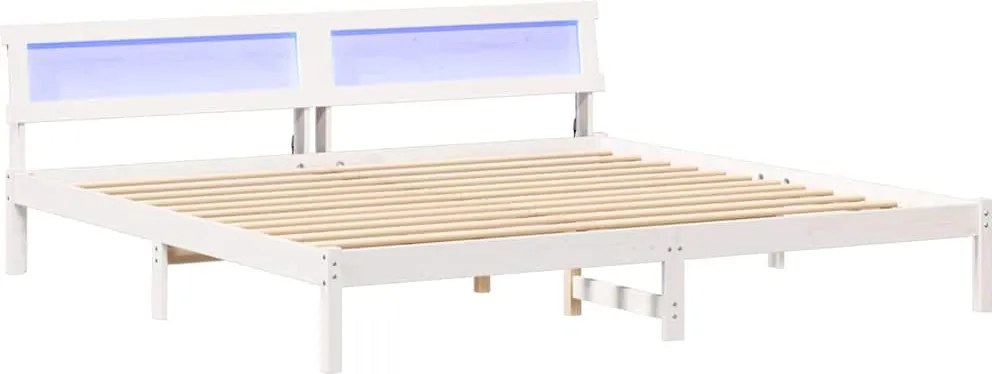 Rám postele s čelo Bílá 200 x 200 cm Masivní borové dřevo 3385746