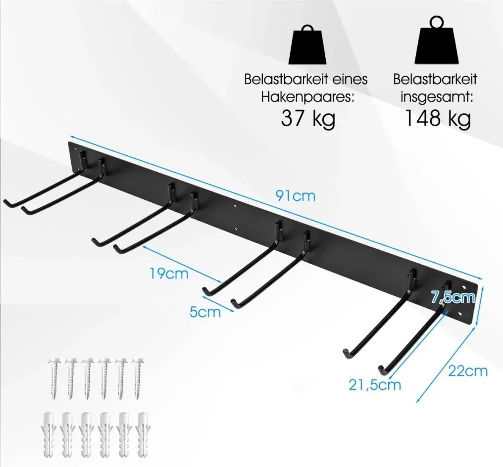 Costway Nástěnný držák zahradního nářadí, nosnost 150 kg GT4663BK