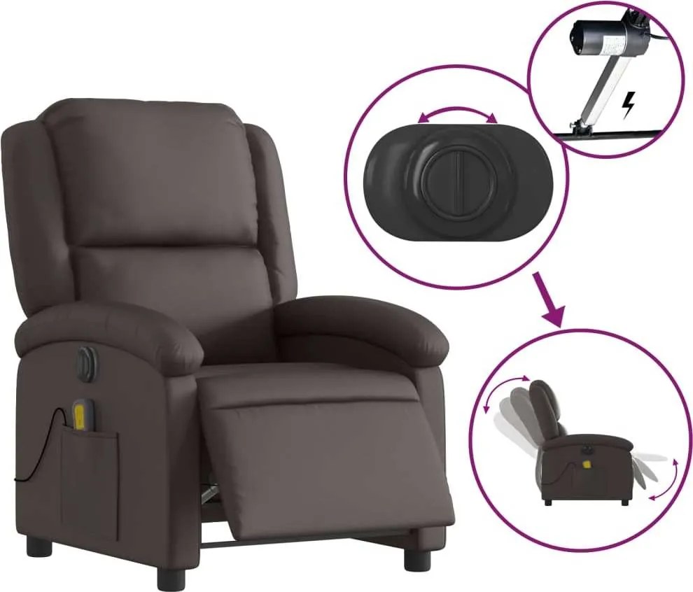 vidaXL Elektrické masážní polohovací křeslo pravá kůže [3204259] Barva: Šedá