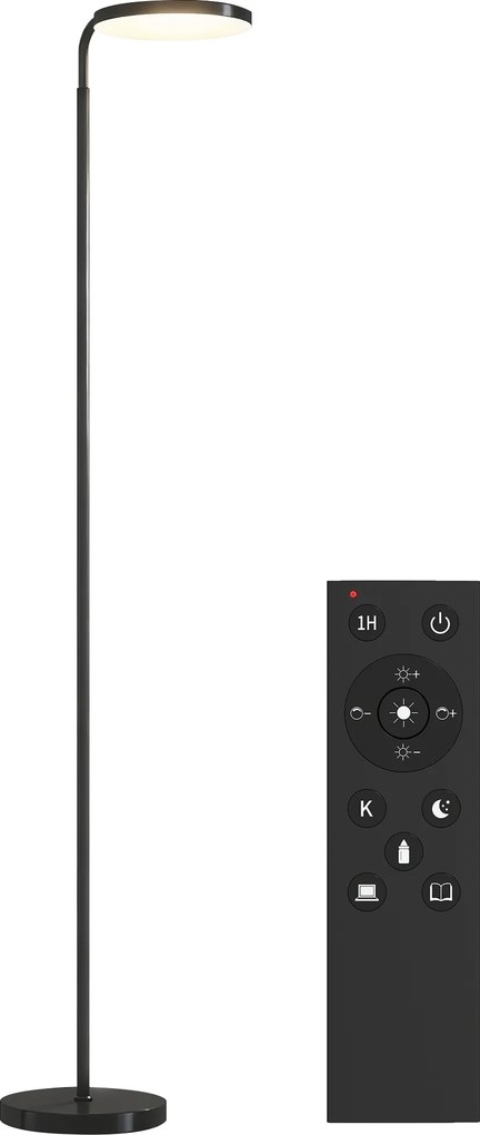 HOMCOM LED stojací lampa s magnetickým dálkovým ovládáním, flexibilně nastavitelná, otočná, kov, černá