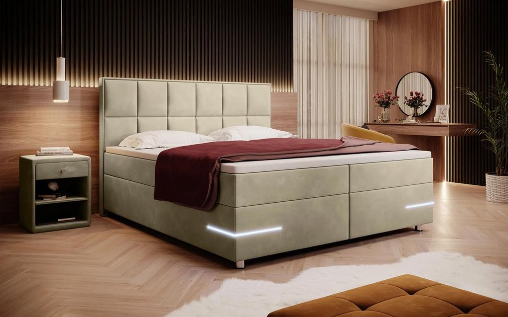 K&M postele Boxspring postel MILANO bez úložného prostoru s LED Velikost postele: 120 × 200 cm, Výběr matrace: Taštičková zónová matrace - měkká (70–…