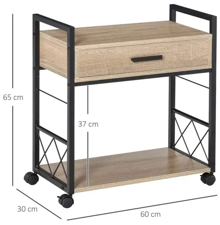 Servírovací stolek, kolečka, kov, dřevo, černá, dub sonoma, NoBi SPARKS