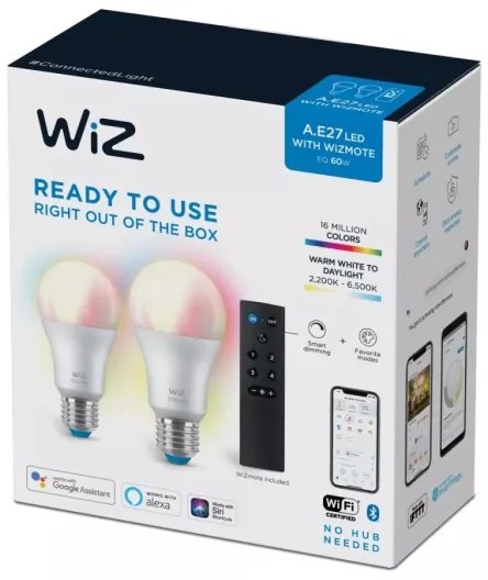 SADA 2x LED RGBW Stmívatelná žárovka A60 E27/8,5W/230V 2200-6500K Wi-Fi+DO - WiZ