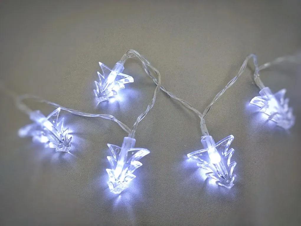 Vánoční LED světelný řetěz se stromečky, studená bílá, 2m, na baterie