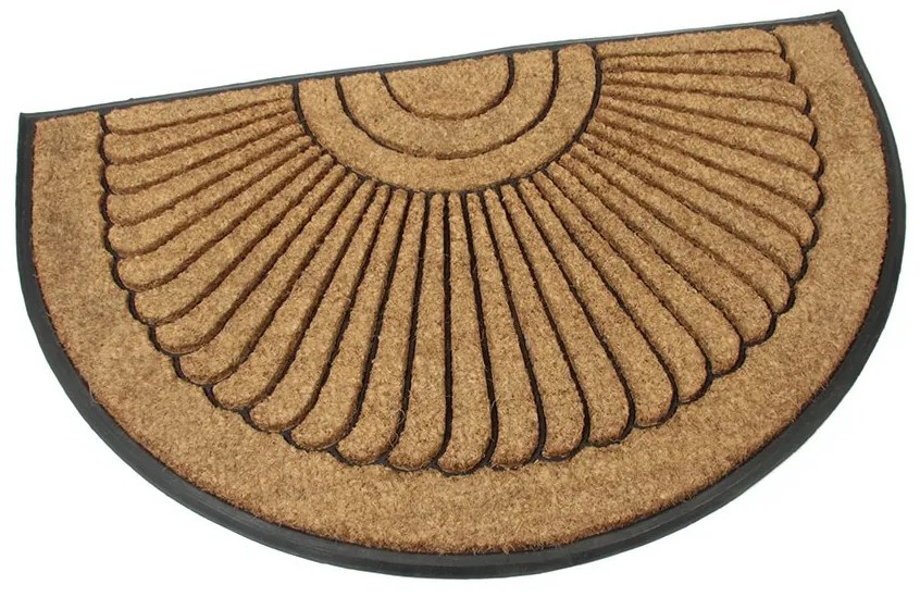 Kokosová čistící venkovní vstupní půlkruhová rohož Flower, FLOMAT - délka 75 cm, šířka 120 cm a výška 2,2 cm