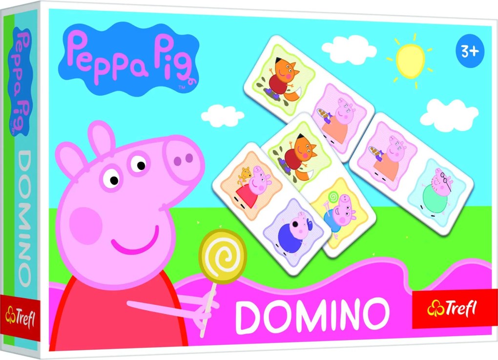 Trefl Domino papírové Prasátko Peppa/Peppa Pig 21 kartiček společenská hra v krabici 21x14x4cm