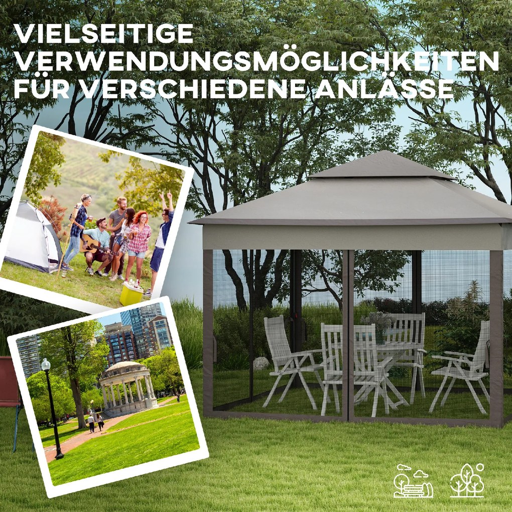 Skládací zahradní stan Outsunny s bočními stěnami pop-up stan 3,25 x 3,25 x 2,65 m ve světle šedé barvě pro zahradní párty a akce |