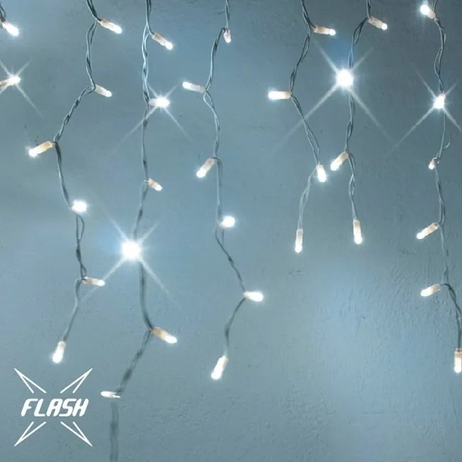 Easy Fix venkovní LED rampouchy, světelné, 300 × 90 cm, ledově bílá s FLASH, 174 diod, bílý kabel, IP67