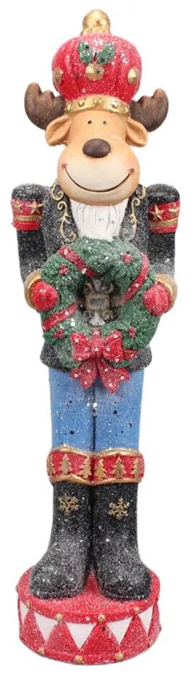 Barevná vánoční dekorace socha Sob s věnečkem - 18*18*66 cm