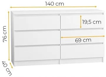 Komoda 140/6 cm - dub sonoma