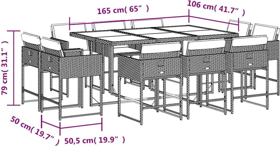 11dílný zahradní jídelní set s poduškami béžový polyratan 3211390