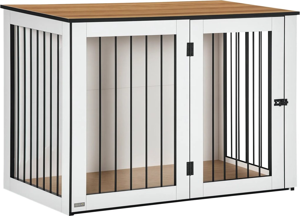 PawHut Psí Kotec - Moderní Nástavec s Dveřmi a Okno pro Velké Psy do 30 kg, 106 x 60 x 76 cm, Dub + Bílá | Aosom