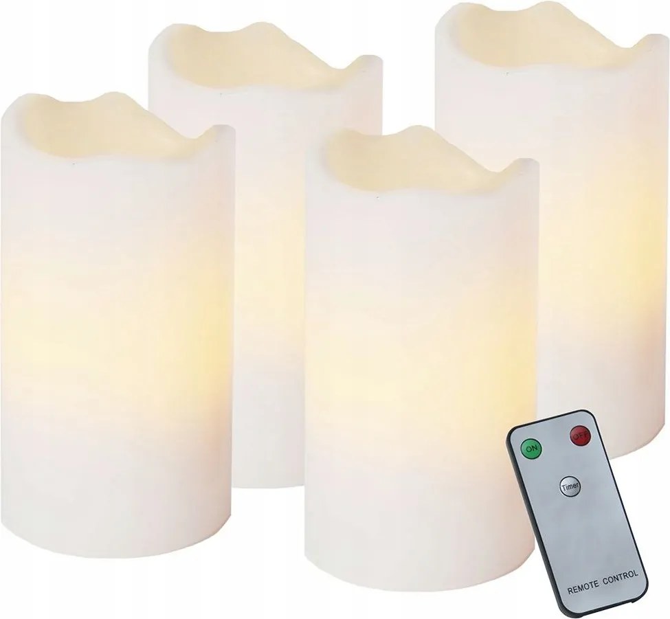 Sada 4 x vosková Led svíčka Advent bílá 10 cm s dálkovým ovládáním, dekorace do domácnosti