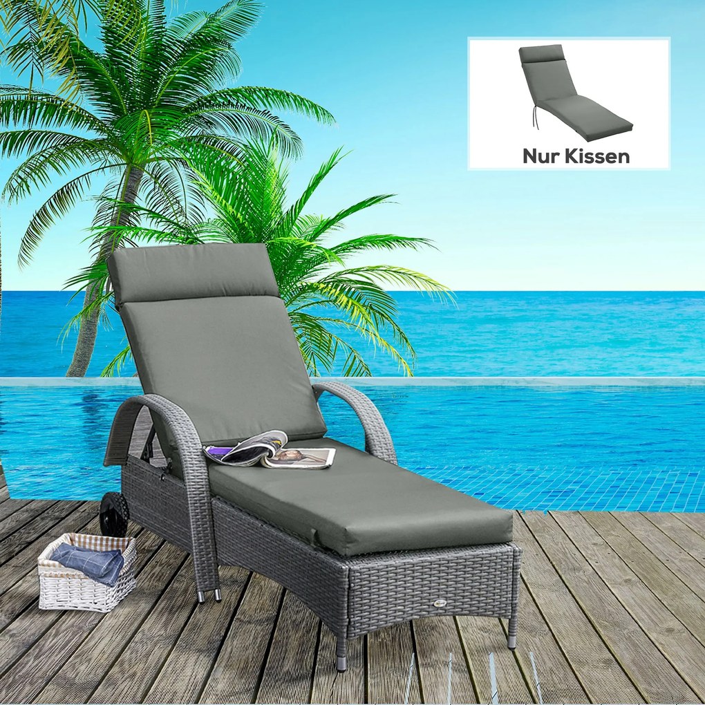 Polštář na lehátko Outsunny Polštář na zahradní lehátko polyester tmavě šedý 196 x 55 x 8 cm | Aosom