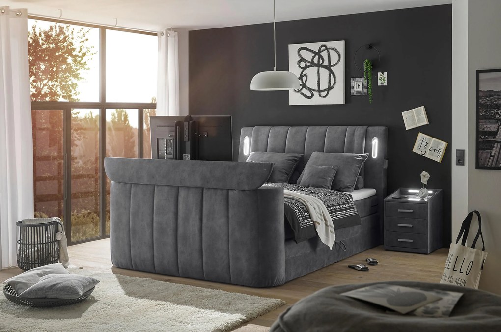 XXXLutz POSTEL BOXSPRING, 180/200 cm, antracitová MID.YOU - Postele s úložným prostorem - 002220049302