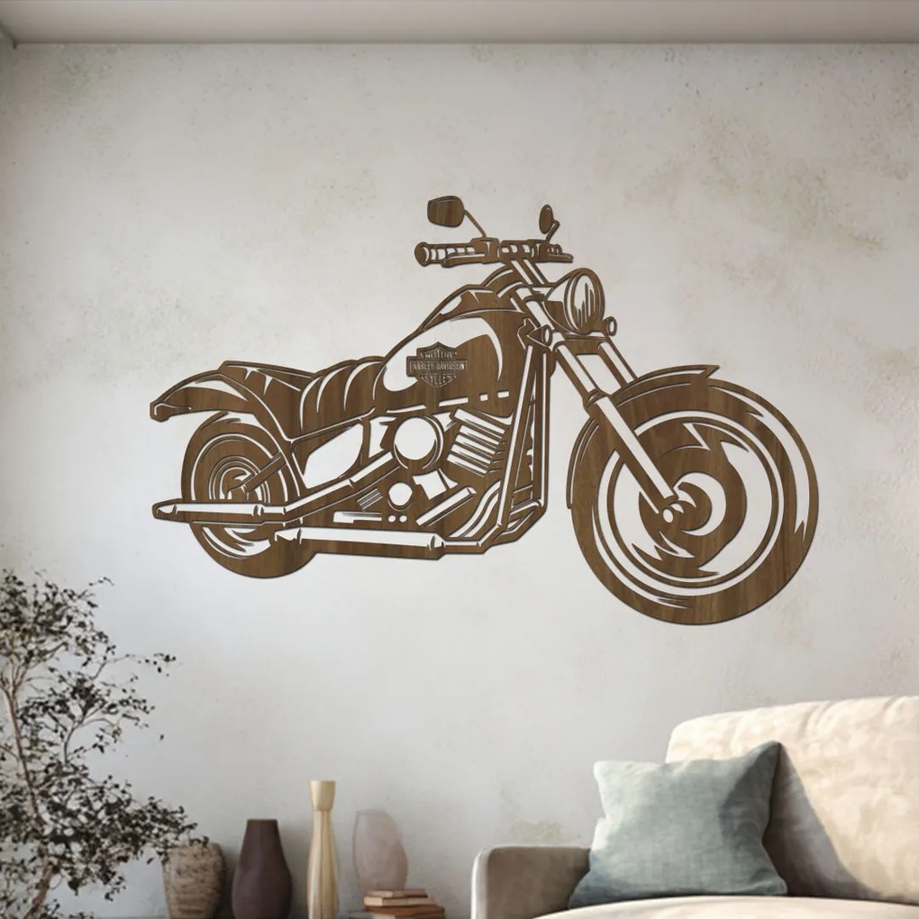 dřevo života Dřevěný obraz motorky Chopper Zvolte rozměr (cm): 80x51, Zvolte barvu dekoru: Černá