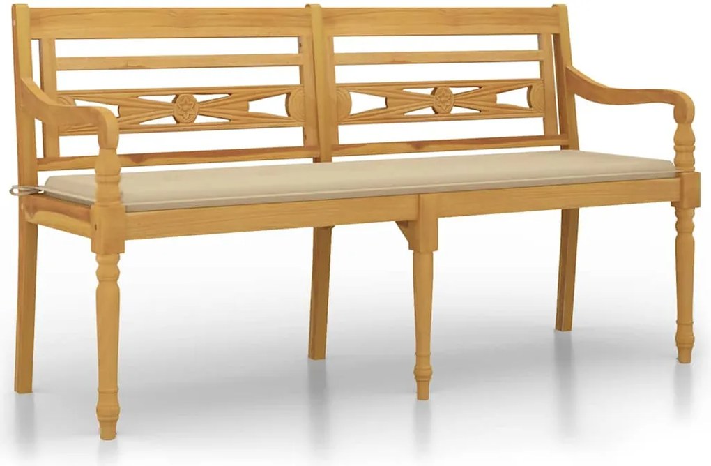 Lavice Batavia s béžovou poduškou 150 cm masivní teakové dřevo 3100829