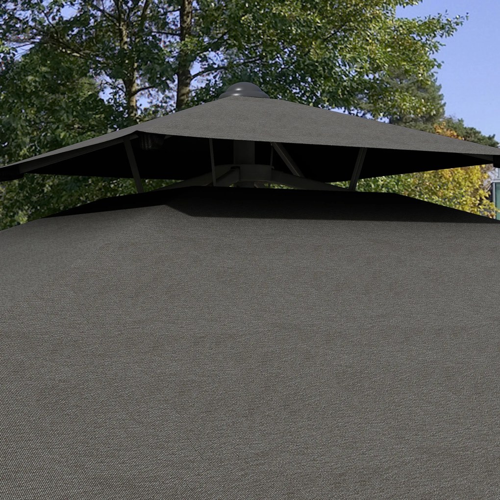 Slunečník Outsunny 243x243cm, balkonový slunečník s UV ochranou, konzolový slunečník s dvojitou stříškou a křížovým podstavcem, kudrlinky, 4 vzpěry, …