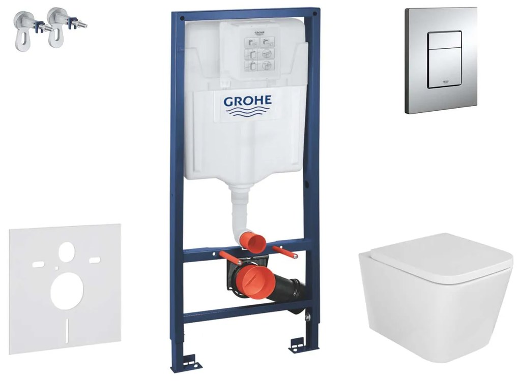 Grohe Rapid SL - Set předstěnové instalace, klozetu Arkas a sedátka softclose, tlačítko Skate Cosmopolitan, chrom SANI11BA1102