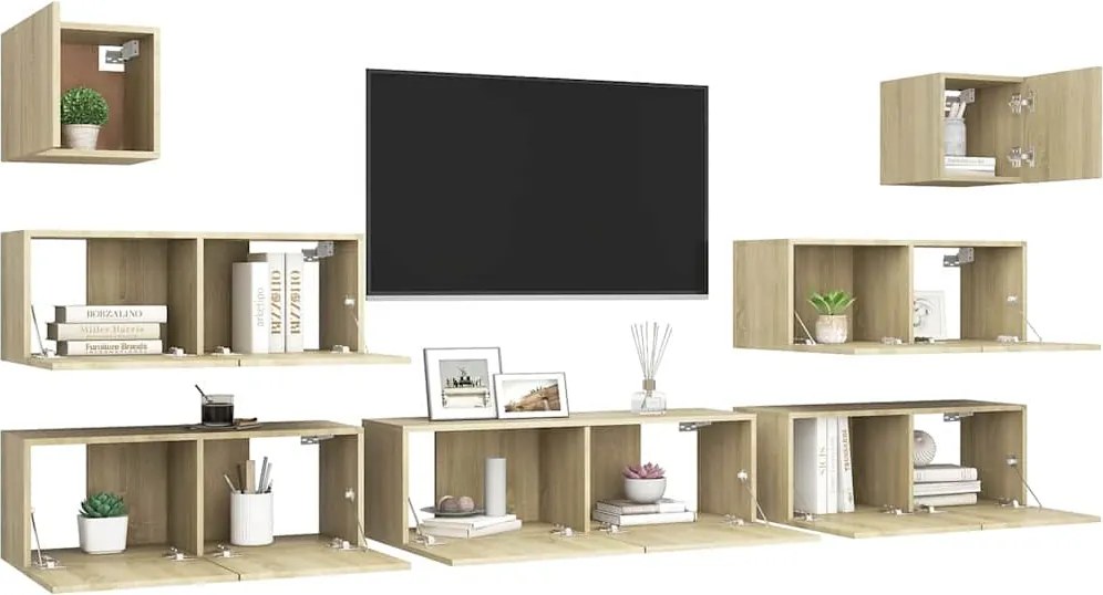 7dílný set TV skříněk dub sonoma kompozitní dřevo 3079028